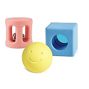 Hape Geometric Rattle | Colorful Rattle Toys for Newborn, Infants & Toddlers, 3 Piece Early Educational Toy Set