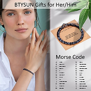 Btysun Morse Code Bracelets Gifts for Mom from Daughter Birthday Gifts for Daughter Secret Message Black Bead Retirement Graduation Birthday Jewelry