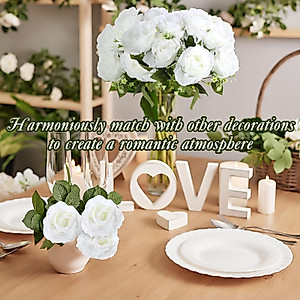 Zeyune 8 Bunches 17.3" Artificial Silk Rose Flowers, Fake Roses Flower Bouquet 56 Heads Whit Artificial Roses Flowers Bulk with Stems for Bridal Wedding Home Mother's Day Decor(White)