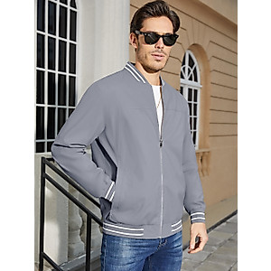 MAGCOMSEN Bomber Jackets for Men Lightweight Jacket Casual Windbreaker Jackets Windproof Zip Up Coats with 5 Pockets Light Grey, L