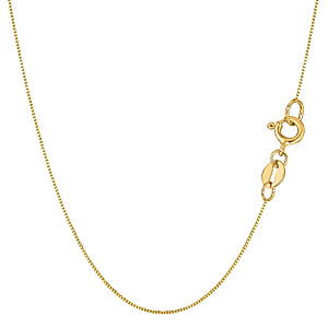 Jewelry Affairs 14k Real Solid Gold Box Style Chain Necklace, 0.6mm (20 Inches, Yellow Gold)