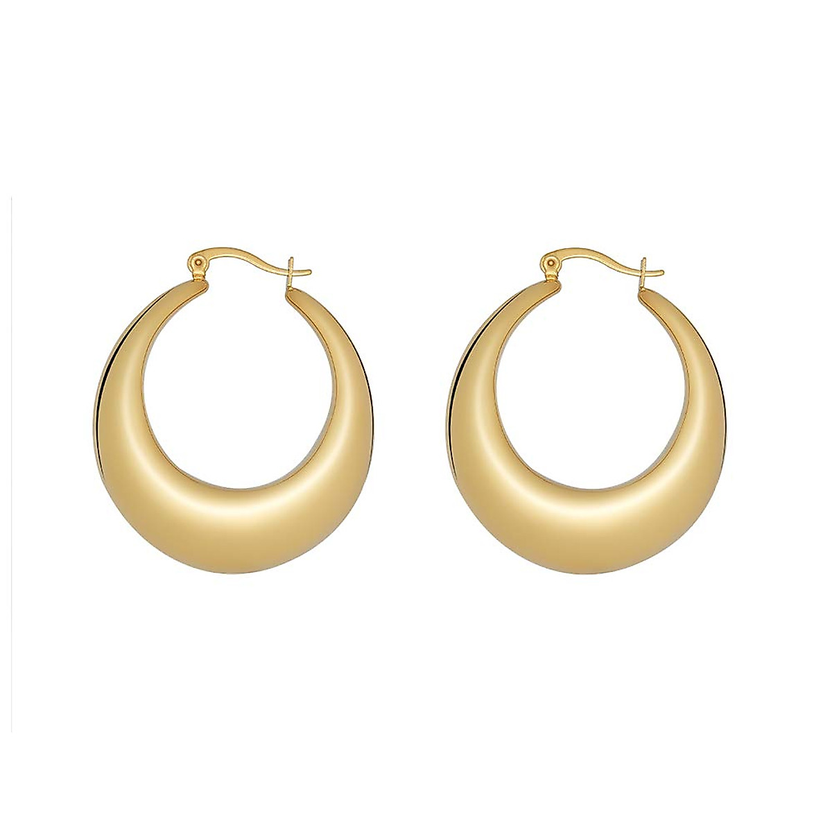 Edforce Stainless Steel Chunky Large Thick Rounded Tube Hoop Earrings (Gold, 40)