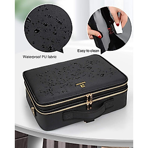 Relavel Makeup Case Large Makeup Bag Professional Train Case 16.5 inches Travel Cosmetic Organizer Brush Holder Waterproof Makeup Artist Storage Box, 3 Layer Large Capacity, with Adjustable Strap