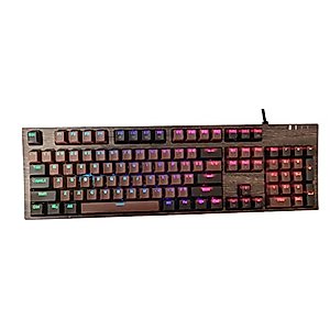 BAWAQAF Gaming Keyboard Wood Texture Mechanical Keyboard Mechanical Gaming Keyboard RGB Rainbow Backlit Compact Wired Keyboard 104 Keys(Brown Switch and Red Switch)