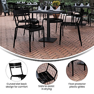 EMMA + OLIVER Rennes Armless Stacking Dining Chair - Indoor/Outdoor 2-Slat Chair with Powder Coated Frame - Black
