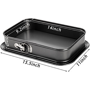 SOUJOY Springform Cake Pan, Non-stick Cheesecake Pan, 14 x 9 Inch Large Rectangle Cake Pan with Removable Bottom, Ice Cream Cake Bakeware, Black