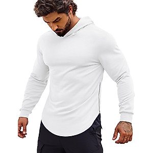 COOFANDY Men's Hooded Sweatshirt Long Sleeve Muscle Fit Stretch Fashion Active Gym Hoodie for Men, White, Large
