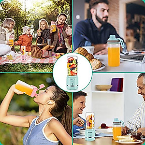 iOCSmart Portable Personal Size Blender, USB Rechargeable Mini Fruits Small Juicer Blender for Shakes and Smoothies with 2 Juice Cup Portable on the Go (Blue)