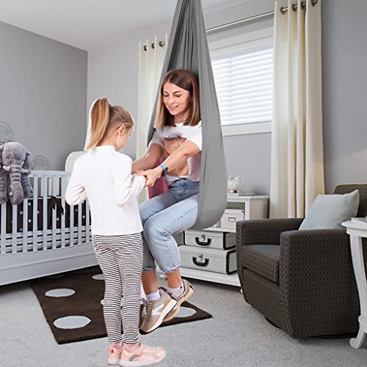 Therapy Sensory Swing for Kids and Adult (Hardware Included) Adjustable Cuddle Bedroom Hammock Has Calming Effect On Child with Special Needs(Gray Size:59"x110")