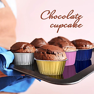 Suclain 5 OZ Aluminum Foil Baking Cups with Lids and Spoons Include Muffin Liners Cups Reusable Foil Cupcake Ramekins, Colorful Plastic Sporks for Birthday Wedding Party (Mixed Color,200 Pieces)