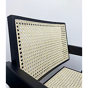 First of a Kind Rattan Cane Dining Chair - Mid-Century Modern Chairs with Mesh Back - Comfy Side Chair with Arms for Dining Room – Farmhouse Wooden Frame Accent Chair for Kitchen - Black