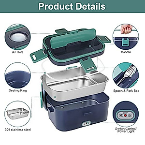 Liangding Electric Lunch Box Food Heater, Upgrade 70W 1.8L Faster Food Warmer 12V 24V 110V Portable Heated Lunch Boxes for Car/Truck/Home Self Heating Box with Carry Bag and Fork & Spoon