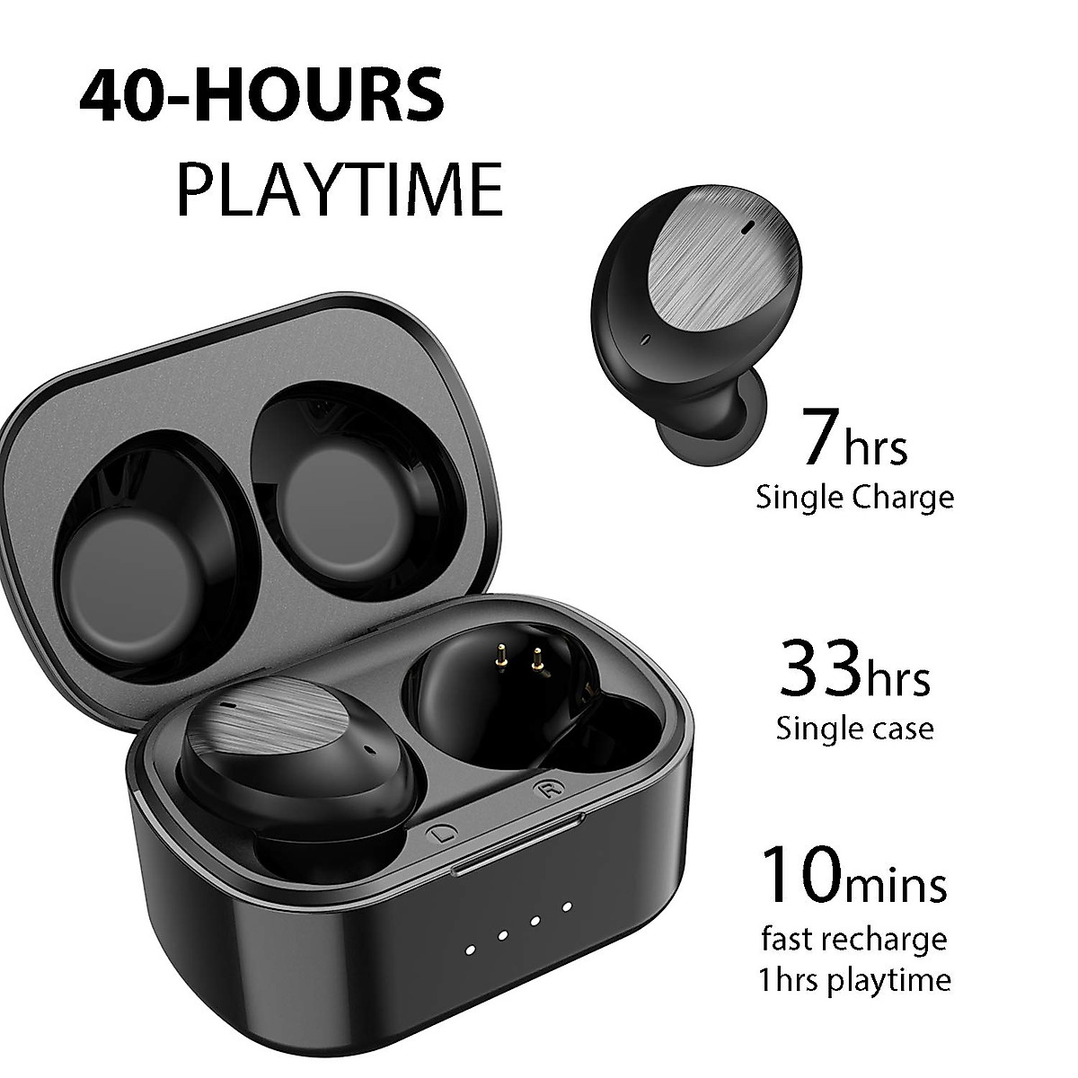 Geekee True Wireless Earbuds Bluetooth 5.0 Headphones, Clear Voice Call in-Ear Headset IPX7 Waterproof 40H Wireless Charging Case Sports Earphones (Black)