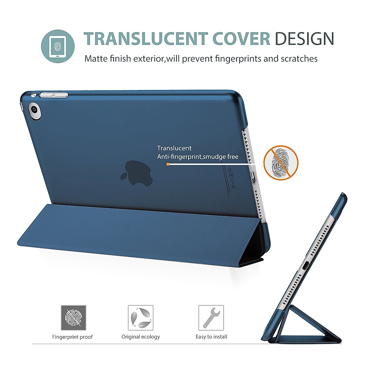 ProCase Smart Case for iPad Air 2 2014, Ultra Slim Lightweight Stand Protective Case Shell with Translucent Frosted Back Cover for iPad Air 2nd (A1566 A1567) -Navy