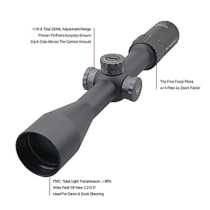 Vector Optics Marksman 6-24x50 mm First Focal Plane (FFP) 1/10 MIL Hunting Riflescope with VPA-MF Reticle, 30mm Tactical Mount Rings, Lens Covers and Honeycomb Sunshade