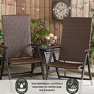 Greendale Home Fashions Outdoor Reclining Brown PE Wicker Folding Chair, No Cushion