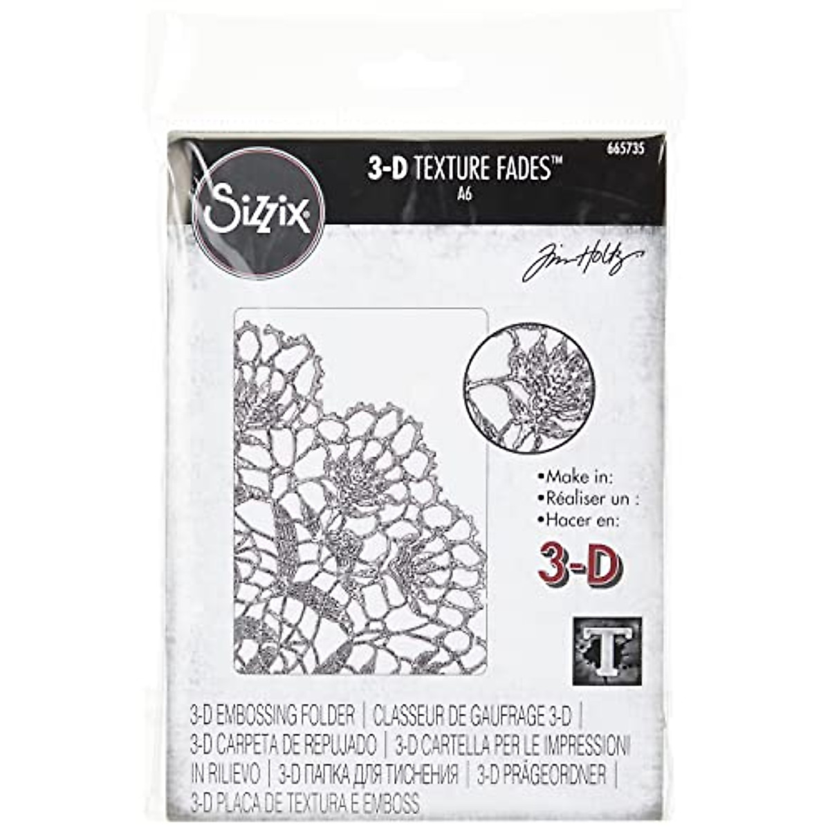 Sizzix 3-D Texture Fades Embossing Folder Doily by Tim Holtz, 665735, Multicolor