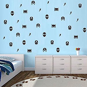Finduat 57 Pcs Superhero Wall Stickers Decal, Kids Removable Wall Stickers Boys Room Decor, Vinyl Wall Decals for Children Baby Kids Boys Bedroom, Nursery Decor