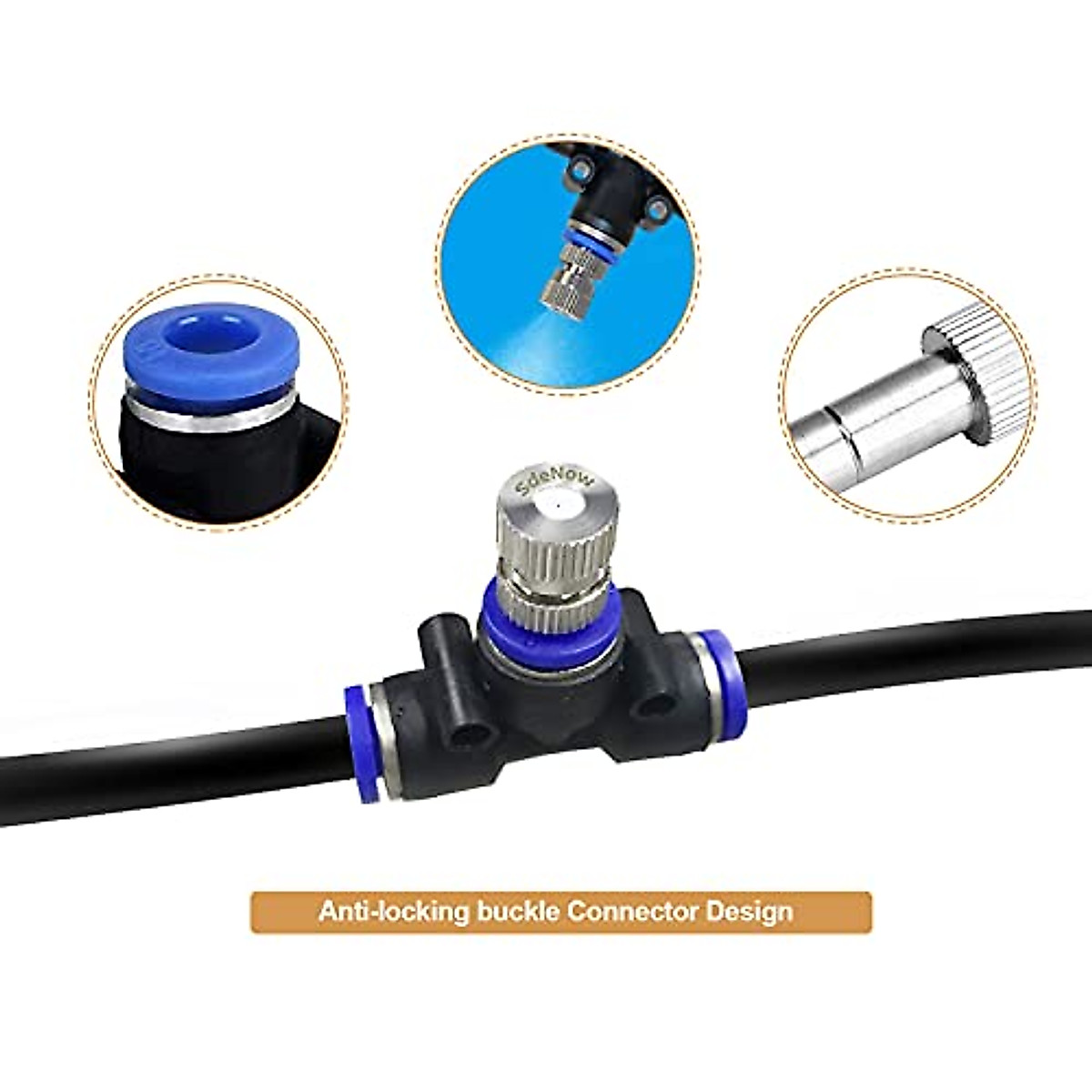 Misting Cooling System,32.8FT (10M) Misting Line 6 Stainless Steel Mist Nozzles 6 Connector Outdoor Cool Mister for Patio Garden Umbrellas Greenhouse Fan Trampoline Waterpark