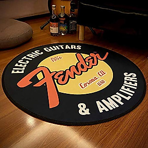 Area Rugs Fender Guitar Round Carpet Rock Floor Mats Flannel Printed Area Rug Sound Insulation Pad for Music Room Bedroom Home Decorative