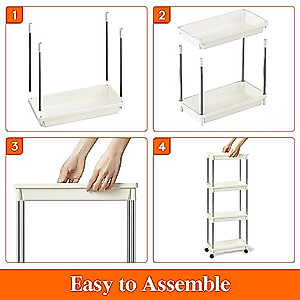 Lifewit Slim Storage Cart, Laundry Room Organization, Wide 7.9'', 4 Tier Shelf Organizer Rack Unit with Wheels for Bathroom Kitchen Small Dorm Narrow Space, White