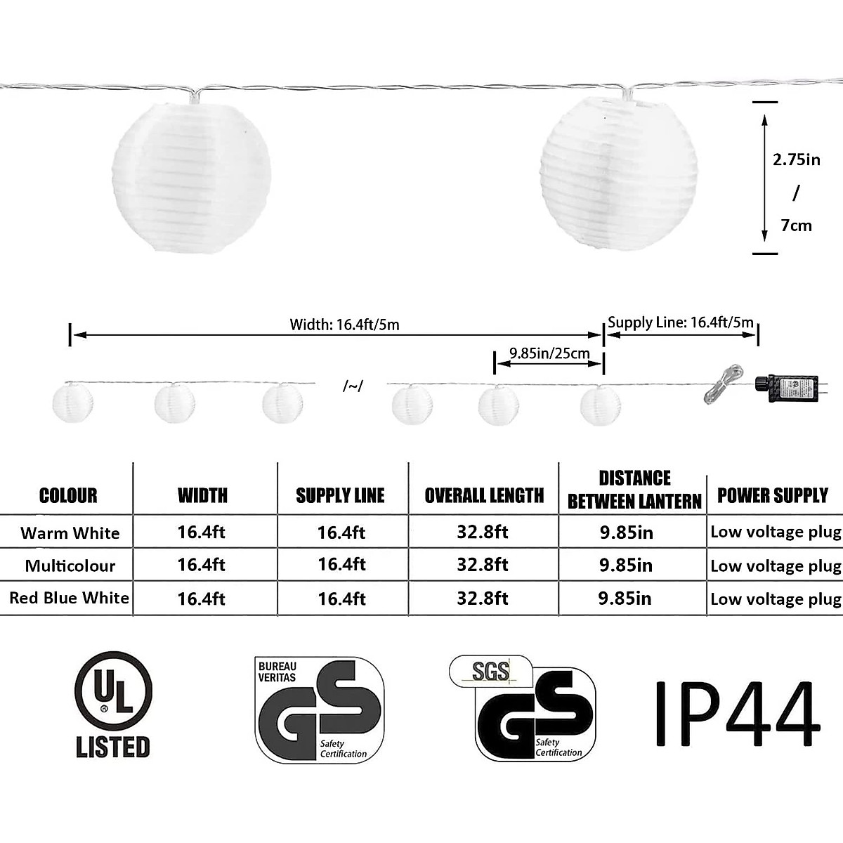 gresonic Lantern String Lights 20 LEDs 15 Feet,Waterproof Indoor Outdoor Nylon Hanging Lights Plug in for Wedding Decorations Patio Porch Window Decor(Warm White)