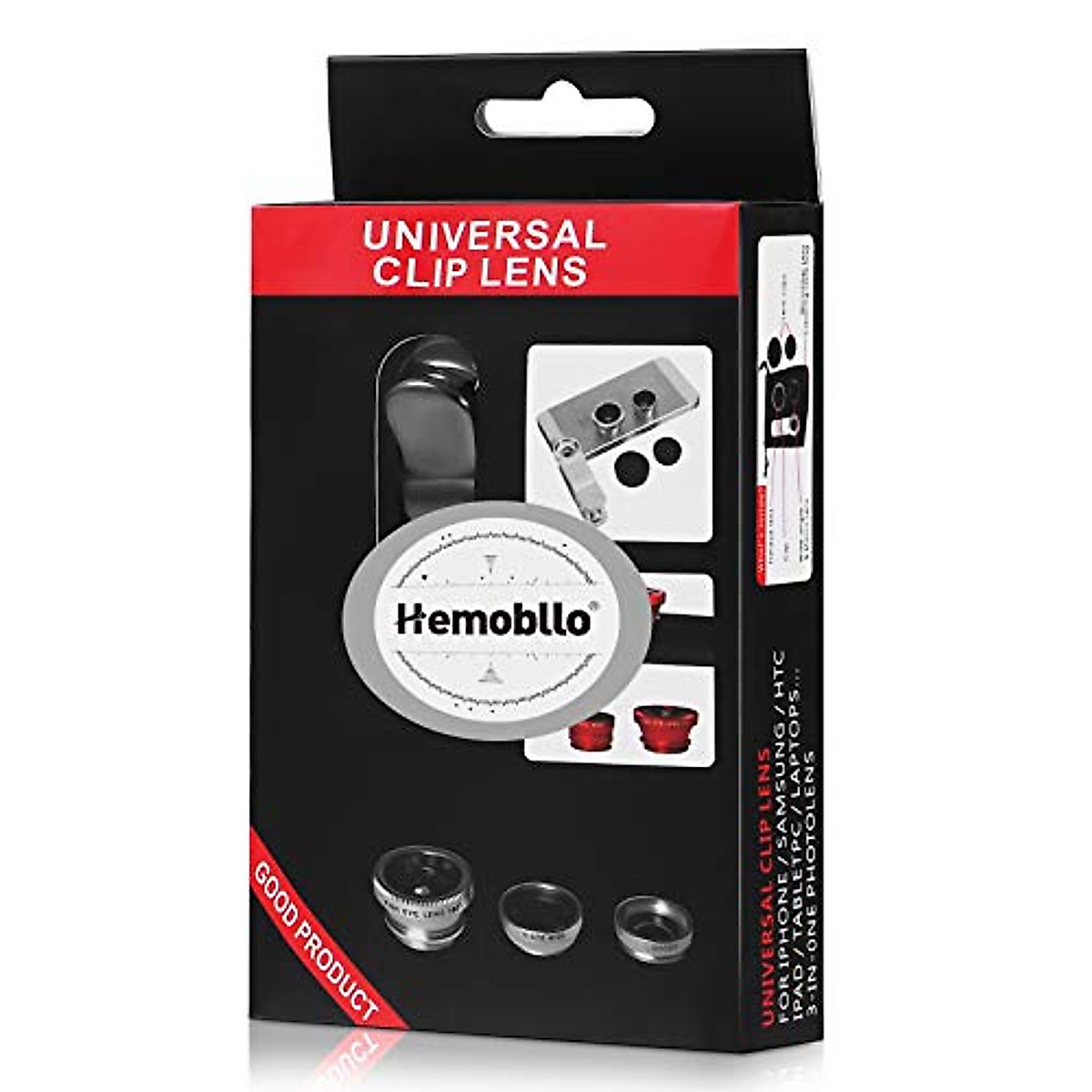 Hemobllo Portable Cell Phone Camera Lens Super Wide Angle Lens Macro Lens Fisheye Lens Clip on 3 in 1 Mobile Phone Lens Compatible for iPhone 6S/7/8/X (Red)