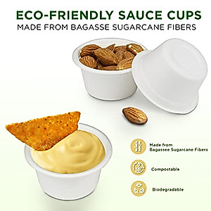 Fit Meal Prep [100 Pack] 2 Oz 100% Compostable Disposable Condiment Cups, Biodegradable Bagasse Fiber Souffle Portion Cups, Eco-Friendly Sample Cups for Tasting, Dip Sauce, Snack, Microwave Safe