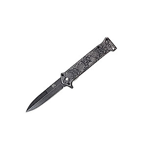 Wartech POG102 OG Knives Assisted Open Stonewashed Handle with Skull Design, 8"