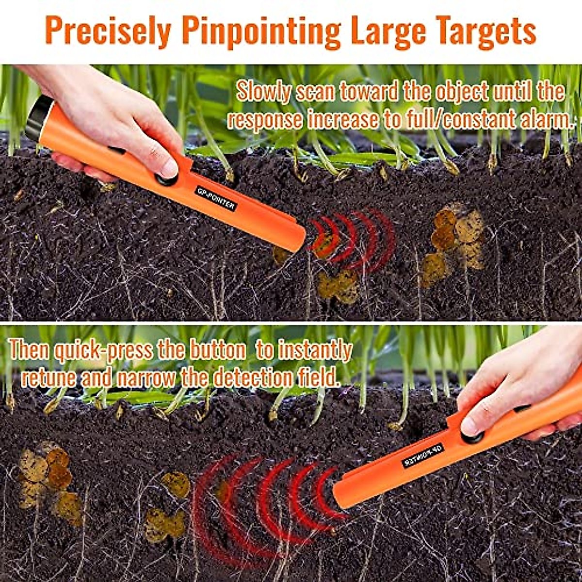 Metal Detector Pinpointer, Professional Waterproof Handheld Pin Pointer Wand, Portable Treasure Finder Pinpointing Probe LED Buzzer Vibration Sound with 9V Battery