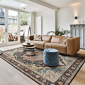 Gertmenian Printed Indoor Boho Area Rug - Non Slip, Ultra Thin, Super Strong, Printed Rug - Home Décor for Entryway, Bedroom, Living Room - 8x10 Large, Tiefi Black Multi, 28542