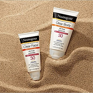 Neutrogena Clear Face Liquid Sunscreen for Acne-Prone Skin, Broad Spectrum SPF 30 Sunscreen Lotion with Helioplex, Oxybenzone-Free, Oil-Free, Fragrance-Free; Non-Comedogenic, 3 fl. oz
