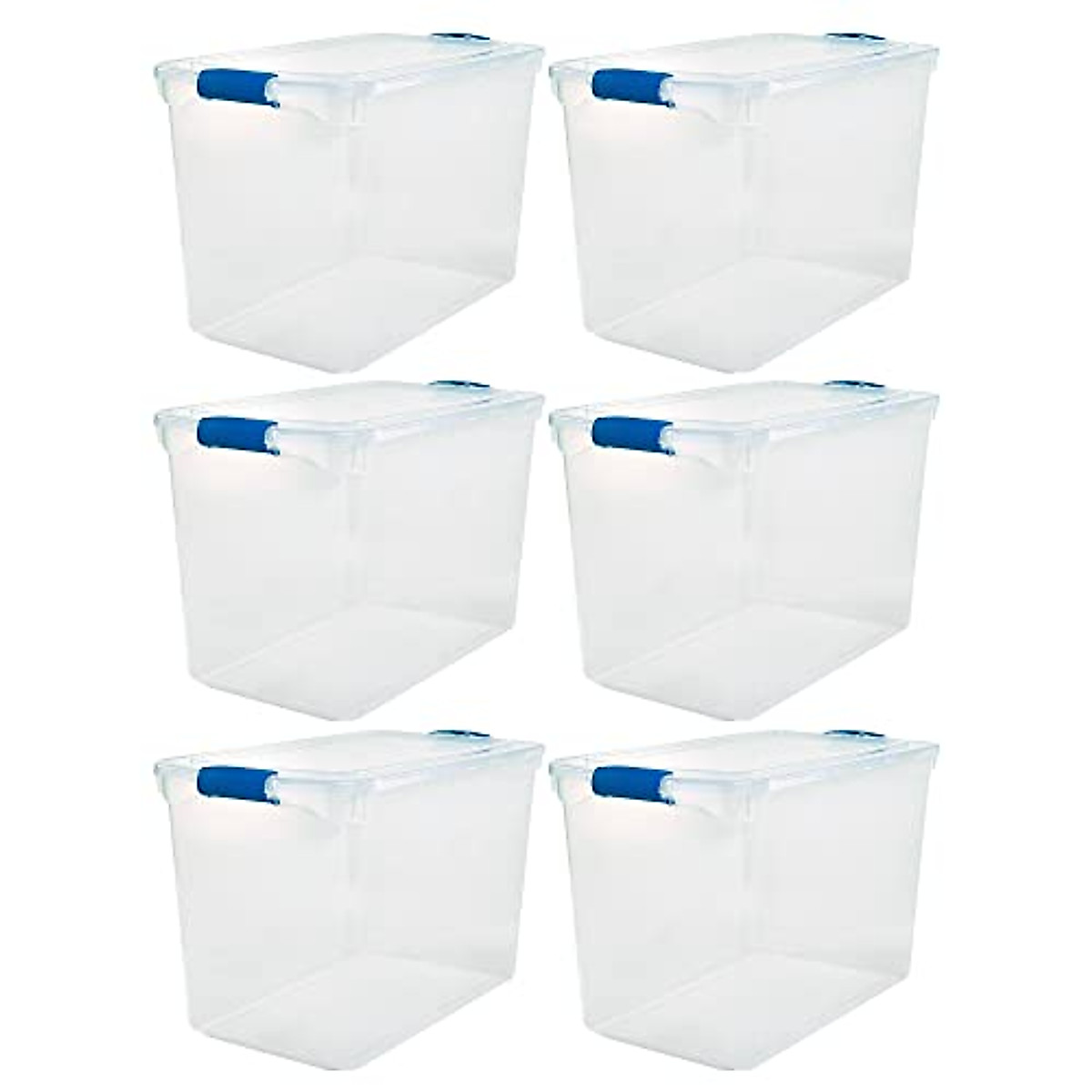 HOMZ Heavy Duty Modular Clear Plastic Stackable Storage Tote Containers with Latching and Locking Lids, 112 Quart Capacity, 6 Pack