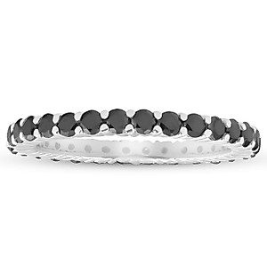 1 Ct Black Diamond Eternity Ring 14k White Gold - Size 6.5