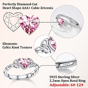Bestyle Infinity Love Celtic Knot Rings for Women October Pink Tourmaline Gemstone Celtic Knot Rings with Sparkling Cubic Zirconia, Brilliant Love Heart Diamond Halo Rings