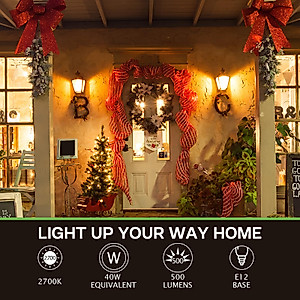 Eastiya Dusk to Dawn Outdoor LED Light Bulb, 5W Equivalent 40W, Candelabra B11 Light Bulb, 2700K Soft White, Edison LED Bulbs E12 Base, Lighting Sensor, Auto On/Off for Porch Patio Garage, 6 Pack