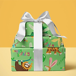 WRAPAHOLIC Animal Kids Birthday Wrapping Paper Roll - Mini Roll - 17 Inch x 33 Feet - Baby Animal Birthday Design, Perfect for Birthday, Party, Holiday