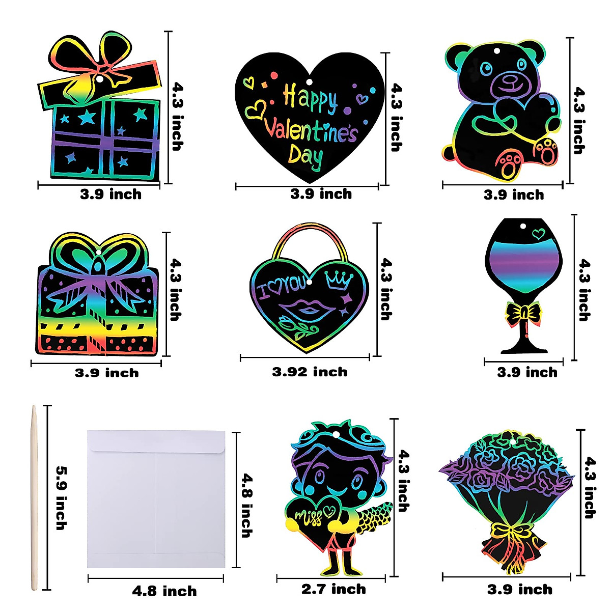 MGparty 48 Packs Valentines Day Gifts Cards for Kids Magic Color Scratch Heart Rainbow Scratch Paper Valentine Crafts for Kids Classroom Exchange Create Rainbow Scratch Art Party Reward