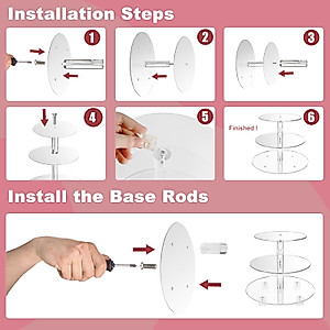 3 Tiers Round Cupcake Stand, Acrylic Cake Tower Stand Holder Macaron Display Rack Cookie Candy Buffet Desserts Platter with Base for Baby Shower, Birthday Party, Wedding, Party (3-Tiers with Base)