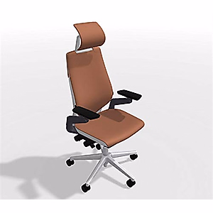 Steelcase Gesture Office Desk Chair with Headrest in Elmosoft Genuine Saddle L147 Leather Plus Lumbar Support High Platinum Metallic Frame with Seagull Seat/Back Merle Arms (Light/Light)