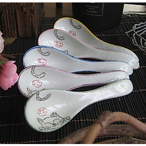5pcs Ceramics Japanese Fortune Cat Lucky Cat Hand Painted Soup Spoons