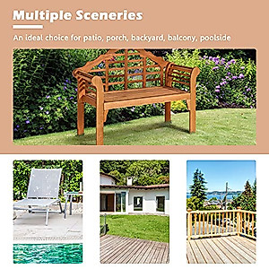 Giantex Outdoor Wood Bench, 4 Ft Foldable Eucalyptus Garden Bench, Two Person Loveseat Chair Solid with Curved Backrest and Armrest Ideal for Patio, Porch or Balcony (Teak)