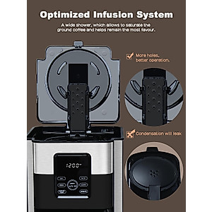 Homtone Coffee Maker 12 Cup Programmable, Anti-Drip Digital Coffee Machine, Brew Strength Control Coffee Maker for Hot Coffee, Stainless Steel, LCD Touch Screen, Permanent Filter, 1000W