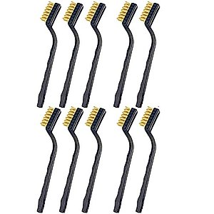 LIFETORE 10 PCS Mini Brass Wire Brush Set，Wire Bristle Scratch Brush Set for Cleaning Welding Slag and Rust