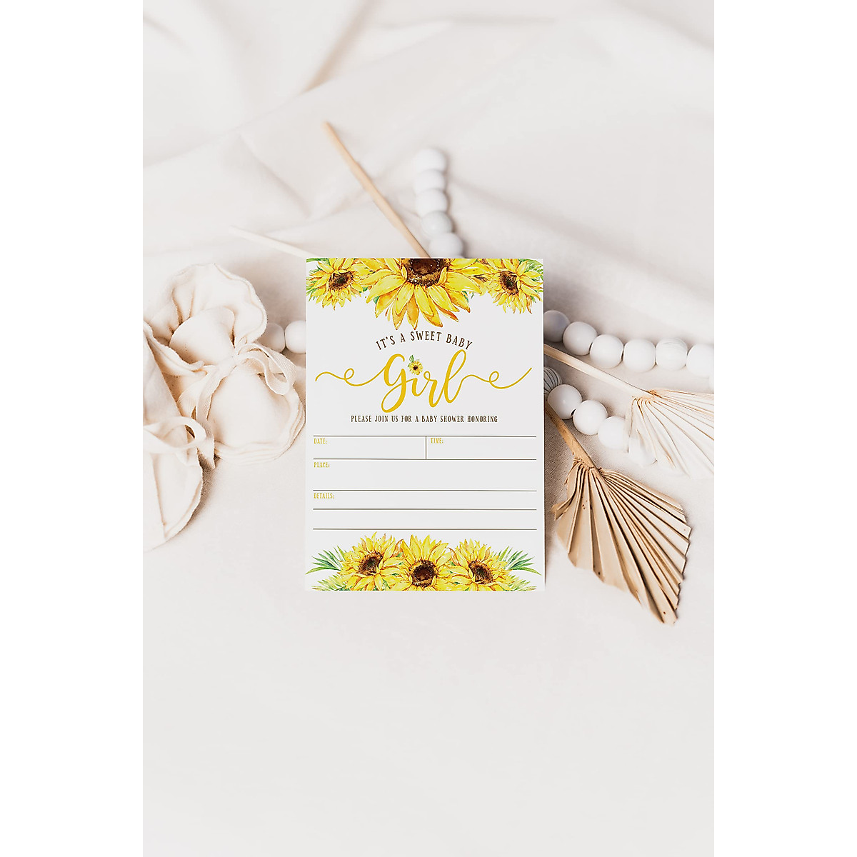 Your Main Event Prints Sunflower Girl Baby Shower Invitations, Yellow Floral Baby Shower Invites with 20 Invitations, with diaper raffles.
