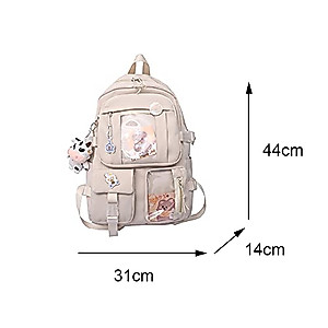 YOUNE Kawaii Backpack, with Kawaii Pin and Cute Accessories Backpack Cute Aesthetic Backpack for School Capacity Rucksack, Beige