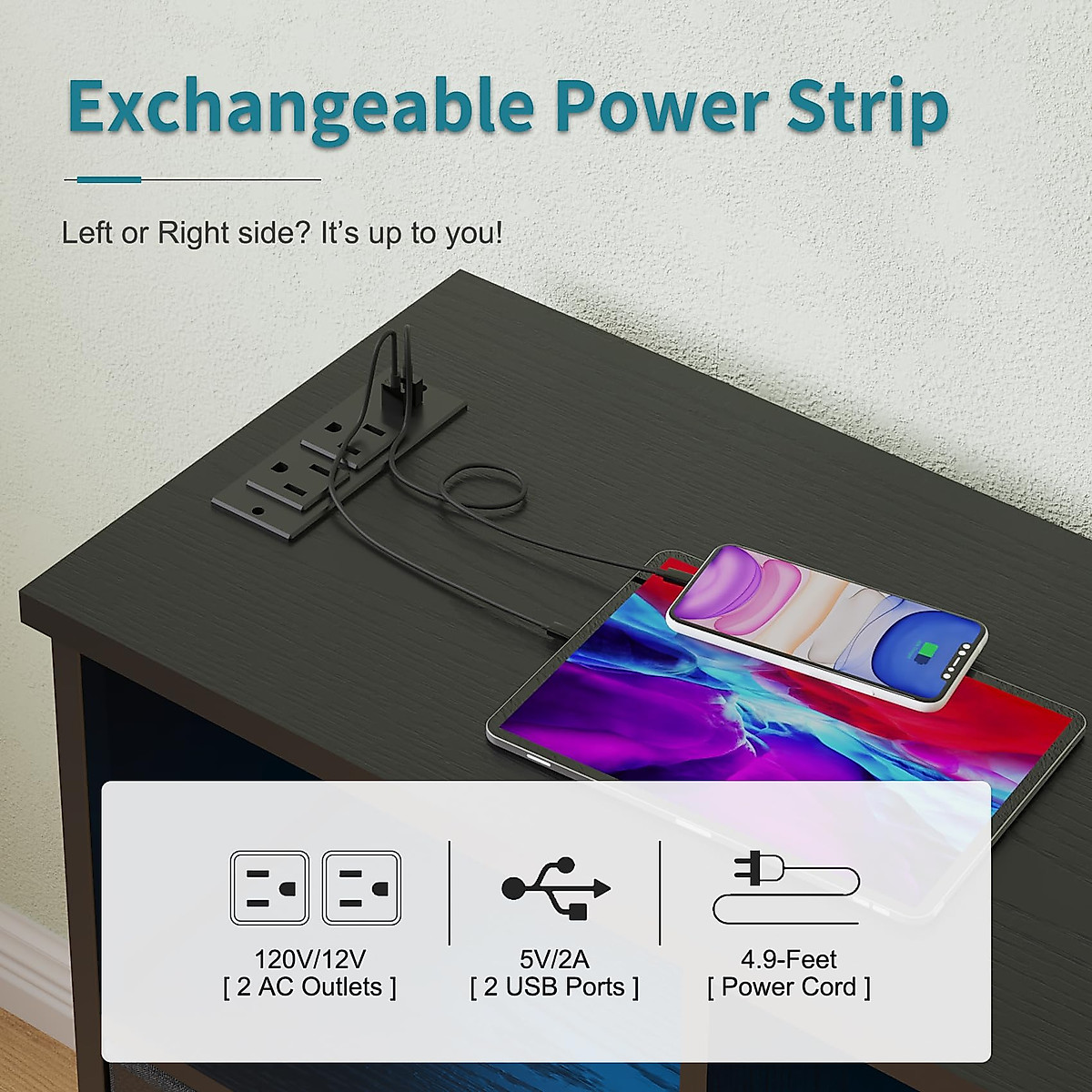 LUMTOK 4-Drawers Dresser with 3 Open Storage Shelves, Fabric Dressers Drawers for Bedroom, Hallway, Nursery, Closets, Steel Frame, Wood Top, Easy Pull Handle (Black)