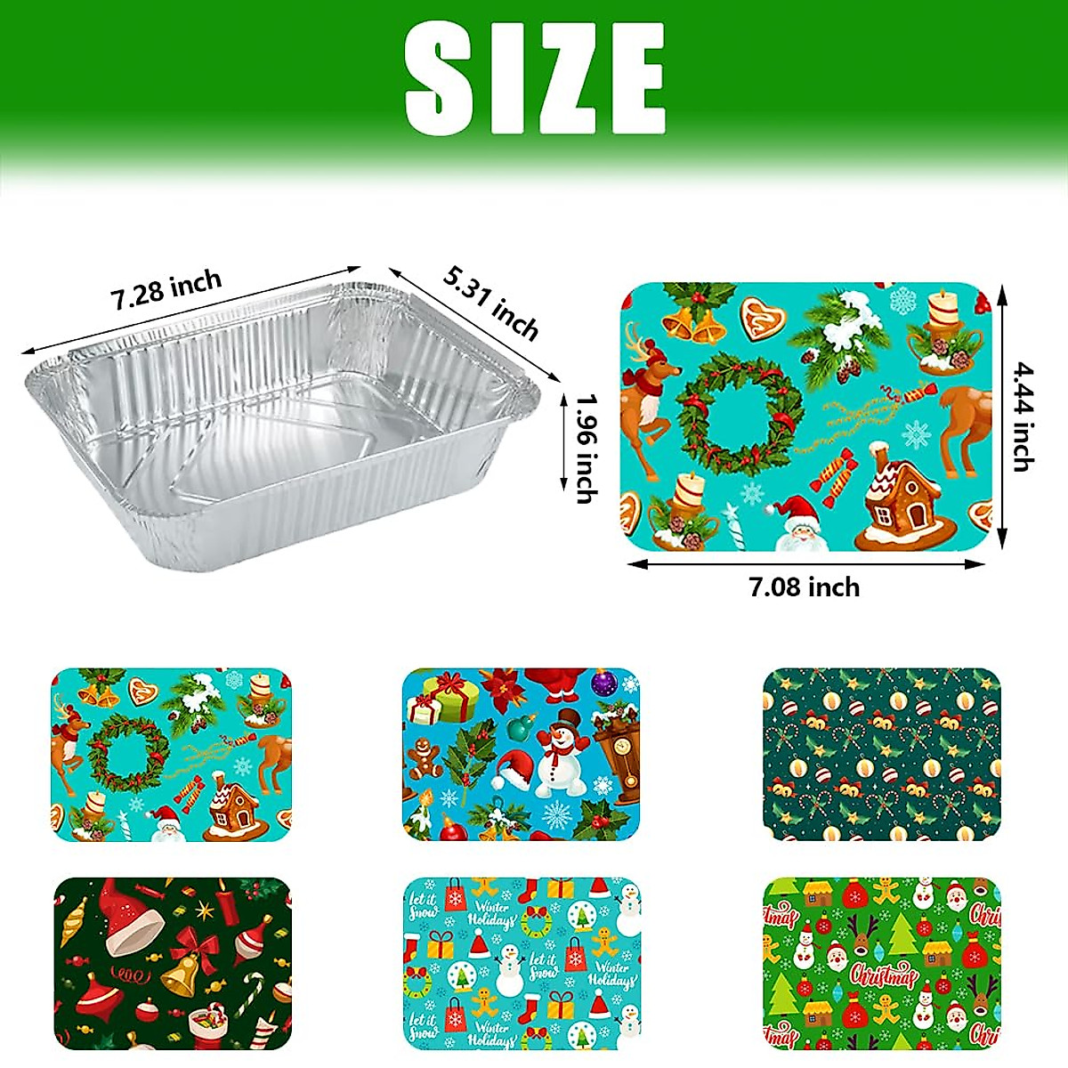 HABDJILTY 30 Christmas Tin Foil Containers with Lid Covers For Cookies Christmas Treat Foil Containers Aluminum Treat Exchange & Goody Party Leftovers for Holiday Festival Christmas