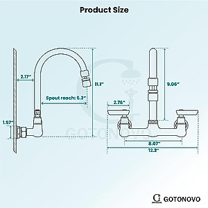 gotonovo Polish Chrome 8 Inch Center Wall Mount 360 Degree Swivel Spout Double Handles Kitchen Sink Faucet Kitchen Commercial Sink Utility Laundry Sink Mixer Tap