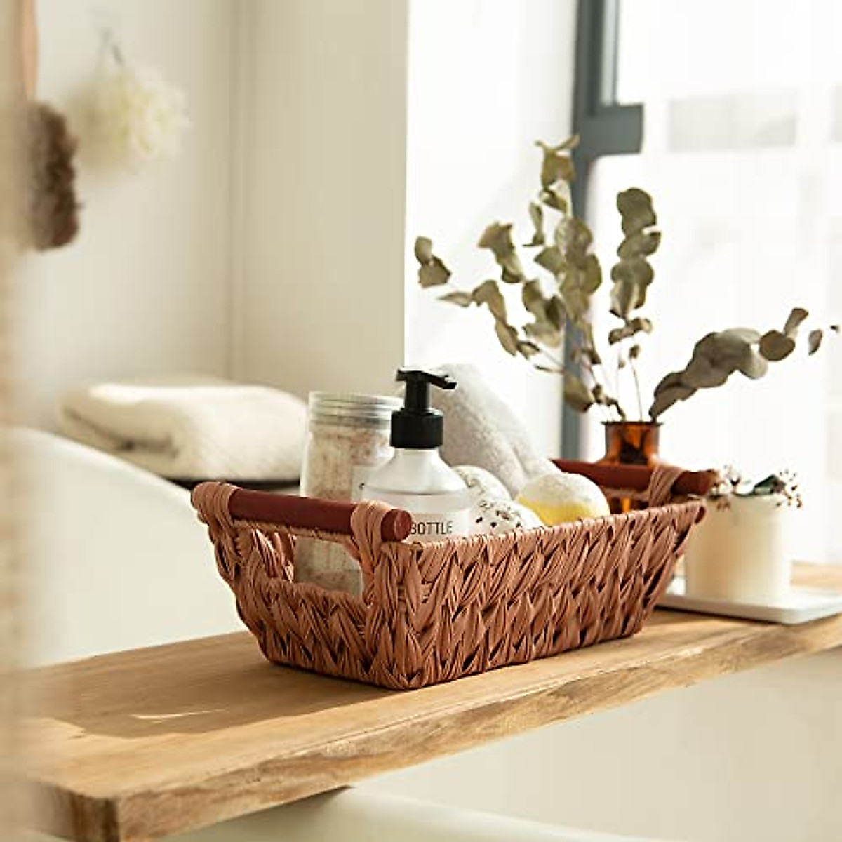 GRANNY SAYS Bundle of 2-Pack Woven Wastebasket for Organizing & 2-Pack Woven Storage Baskets for Bathroom